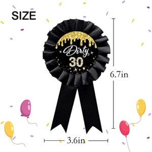 Dirty 30 Pin, Happy 30th Birthday Tinplate Badge Pin, 30 Years Old Birthday Black Corsage Rosette Button Pin Party Decorations - 1Pcs