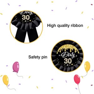 Dirty 30 Pin, Happy 30th Birthday Tinplate Badge Pin, 30 Years Old Birthday Black Corsage Rosette Button Pin Party Decorations - 1Pcs