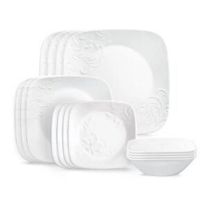 corelle cherish 16pc, service for 4, dinnerware set, 8 plates 8 bowls, chip & break resistant, dinner plates and dinner bowls, corelleware plates, white