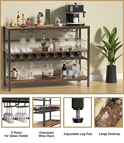 COZY EAGLE Coffee Bar Cart, Bar Carts for The Home, Mini Bar Cart, Coffee Bar Cabinet with Storage, Wine Rack, Mini Coffee Bar Table for Home, Kitchen, and Liquor Buffet Cabinet - 39.4 inch - Rustic