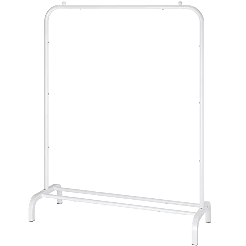 MOYIPIN Metal Clothing Rack, Single Rod Portable Garment Rack for Hanging clothes, Cloths Rack for Bedroom, Balcony 43.31inch, White