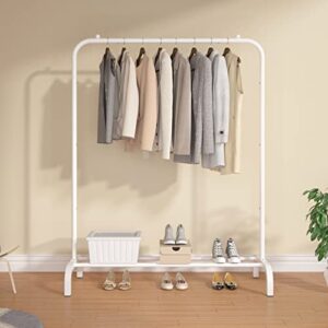 MOYIPIN Metal Clothing Rack, Single Rod Portable Garment Rack for Hanging clothes, Cloths Rack for Bedroom, Balcony 43.31inch, White