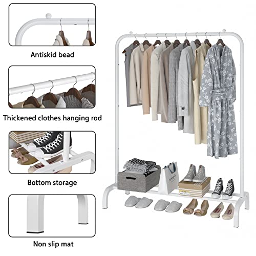 MOYIPIN Metal Clothing Rack, Single Rod Portable Garment Rack for Hanging clothes, Cloths Rack for Bedroom, Balcony 43.31inch, White