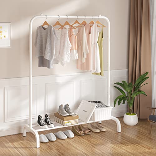 MOYIPIN Metal Clothing Rack, Single Rod Portable Garment Rack for Hanging clothes, Cloths Rack for Bedroom, Balcony 43.31inch, White