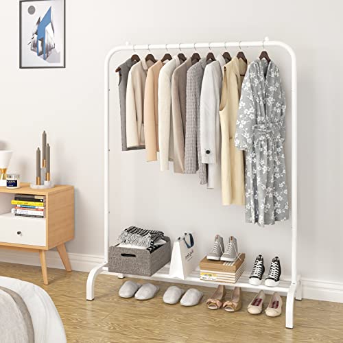 MOYIPIN Metal Clothing Rack, Single Rod Portable Garment Rack for Hanging clothes, Cloths Rack for Bedroom, Balcony 43.31inch, White