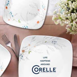 Corelle Adlyn 16pc, Service for 4, Dinnerware Set, 8 plates bowls, Chip & Break Resistant, Dinner Plates and Bowls, Corelleware White, Blue, Orange, Green