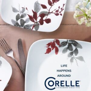 Corelle Kyoto Leaves 16pc, Service for 4, Dinnerware Set, 8 plates bowls, Chip & Break Resistant, Dinner and Corelleware White