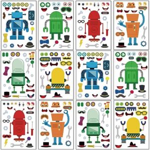 24 sheets 8.27''×5.9'' make your own robot stickers for kids toddlers, make a face stickers for kids party favors activities