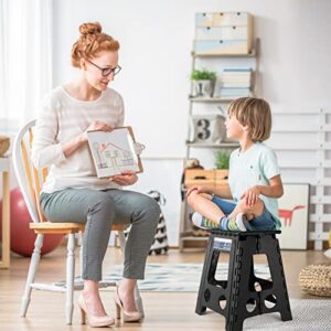 ACSTEP Folding Step Stool 16 Inch Stool Heavy Duty Plastic Foldable Step Stools for Adults and Kids, Stepping Stool with Handle, Folding Stool Suitable for Kitchen Hold Up to 400lbs (Black 1PC)