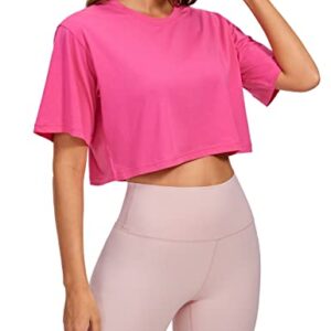 CRZ YOGA Women's Pima Cotton Workout Crop Tops Short Sleeve Yoga Shirts Casual Athletic Running T-Shirts Sonic Pink Medium