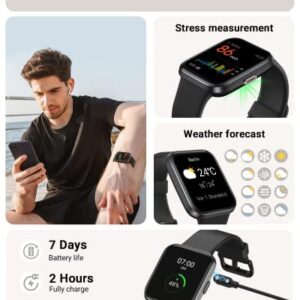 Smart Watch for Men Women(Call Receive/Dial), Alexa Built-in, 1.7" Touch Screen Fitness Tracker with Heart Rate Sleep Tracking, 60 Sports Modes, 5ATM Waterproof Smartwatch for Android iPhone, Black