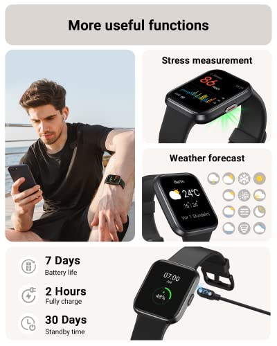 Smart Watch for Men Women(Call Receive/Dial), Alexa Built-in, 1.7" Touch Screen Fitness Tracker with Heart Rate Sleep Tracking, 60 Sports Modes, 5ATM Waterproof Smartwatch for Android iPhone, Black