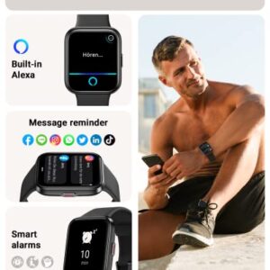 Smart Watch for Men Women(Call Receive/Dial), Alexa Built-in, 1.7" Touch Screen Fitness Tracker with Heart Rate Sleep Tracking, 60 Sports Modes, 5ATM Waterproof Smartwatch for Android iPhone, Black