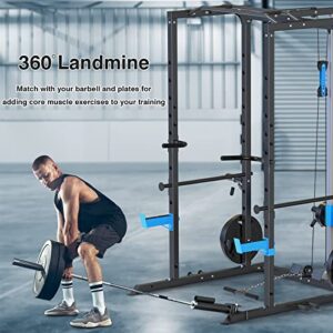 ULTRA FUEGO Power Cage, Multi-Functional Power Rack with J-Hooks, Dip Handles, Landmine Attachment and Optional Cable Pulley System for Home Gym (Power Cage with LAT Pulldown)