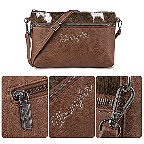 Wrangler West Crossbody Hanbags Vintage Cowhair Shoulder Wallet for Women Brown Vegan Leather Wristlet Clutch Cell Phone Purse,WG49-181BR