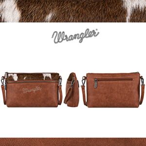 Wrangler West Crossbody Hanbags Vintage Cowhair Shoulder Wallet for Women Brown Vegan Leather Wristlet Clutch Cell Phone Purse,WG49-181BR