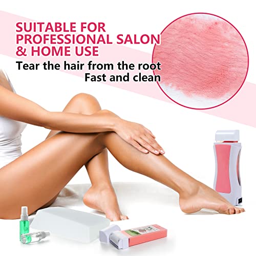 Roll-on Waxing Kit, Roll on Wax Kit for Women and Men, Wax Kit for Sensitive Skin, Wax Roller Kit with Wax Paper, Wax Warmer, Rose Roll Soft Wax, Pre-wax treatment and After-wax Treatment, Wax Kit for Hair Removal for Legs, Back, Arms, Chest, Bikini Area