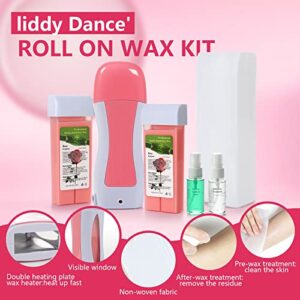 Roll-on Waxing Kit, Roll on Wax Kit for Women and Men, Wax Kit for Sensitive Skin, Wax Roller Kit with Wax Paper, Wax Warmer, Rose Roll Soft Wax, Pre-wax treatment and After-wax Treatment, Wax Kit for Hair Removal for Legs, Back, Arms, Chest, Bikini Area