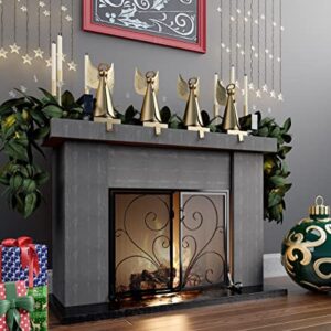 Calidola Flat Fireplace Screen with Doors,Solid Wrought Iron Frame with Metal Mesh, Flat Panel Decorative Fireplace Screen with Scroll Design, Free Standing Spark Guard