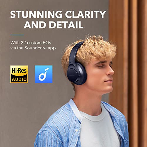 Soundcore by Anker Life Q20+ Active Noise Cancelling Headphones, 40H Playtime, Hi-Res Audio, Soundcore App, Connect to 2 Devices, Memory Foam Earcups, Bluetooth Headphones for Travel Office (Renewed)