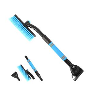 snow brush with ice scraper for car windshield, 26'' extendable rotatable detachable auto window cleaning tool, aluminum body and foam grip, winter snow removal accessories for most cars (blue)