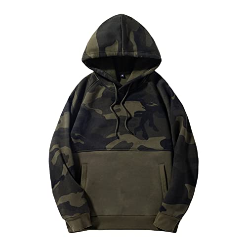 JEKE-DG Fleece Sports Soft Hunting Camo Hoodie Lightweight Pullover Hooded Sweatshirt Kanga Pocket Tactical Military Shirts (Medium,Green)