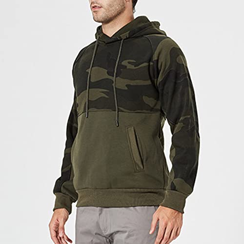 JEKE-DG Fleece Sports Soft Hunting Camo Hoodie Lightweight Pullover Hooded Sweatshirt Kanga Pocket Tactical Military Shirts (Medium,Green)