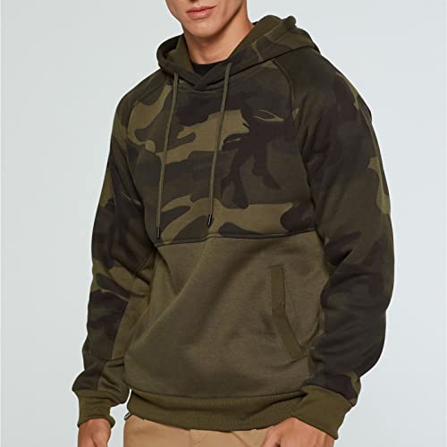 JEKE-DG Fleece Sports Soft Hunting Camo Hoodie Lightweight Pullover Hooded Sweatshirt Kanga Pocket Tactical Military Shirts (Medium,Green)