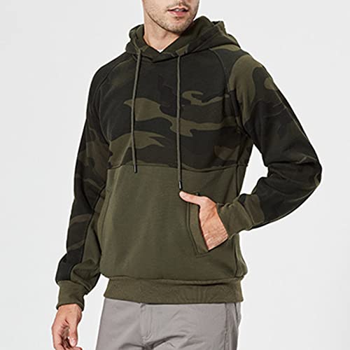 JEKE-DG Fleece Sports Soft Hunting Camo Hoodie Lightweight Pullover Hooded Sweatshirt Kanga Pocket Tactical Military Shirts (Medium,Green)