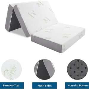 Inofia Folding Mattress, 6 Inch Trifold Memory Foam Mattress with Ultra Soft Bamboo Cover, Non-Slip Bottom & Breathable Mesh Sides, Foldable & Portable - Single Size (75" x 25" x 6")