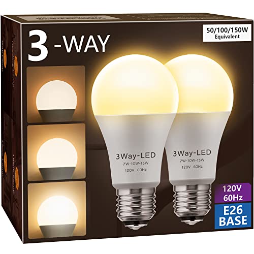 Briignite LED Light Bulbs, 𝟑 𝐖𝐚𝐲 𝐋𝐄𝐃 𝐋𝐢𝐠𝐡𝐭 𝐁𝐮𝐥𝐛𝐬 50 100 150W Equivalent, 3 Way Light Bulbs, Three Way A19 Light Bulbs E26 Medium Base, Warm White 3000K, 600lm-1200lm-1600lm, 2 Pack