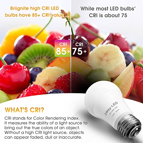 Briignite LED Light Bulbs, 𝟑 𝐖𝐚𝐲 𝐋𝐄𝐃 𝐋𝐢𝐠𝐡𝐭 𝐁𝐮𝐥𝐛𝐬 50 100 150W Equivalent, 3 Way Light Bulbs, Three Way A19 Light Bulbs E26 Medium Base, Warm White 3000K, 600lm-1200lm-1600lm, 2 Pack