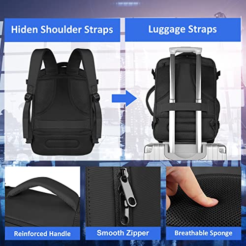 Travel Laptop Backpack, Airplane Approved Travel Backpack Suitcase For Men Women With Usb Charging Port, Lightweight College 35l Luggage Bag 15.6 inch Laptop Backpack Gifts For Casual Business,Black