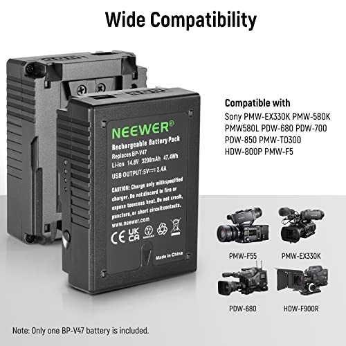 Neewer V Mount/V Lock Battery, 47Wh 14.8V 3200mAh Mini Lightweight Rechargeable Lithium Battery for Broadcast Studio Video Camcorder, Compatible with Sony HDCAM XDCAM Digital Cinema Cameras, BP-V47