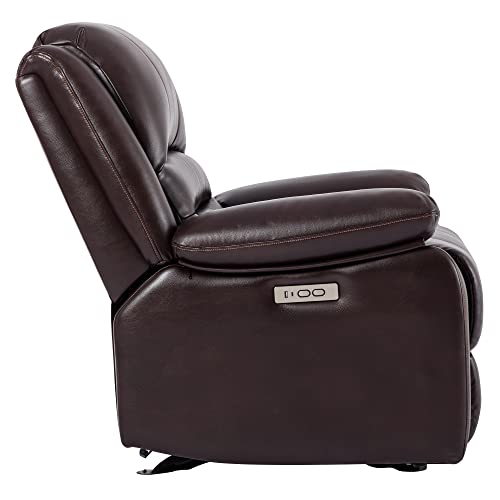 Watson & Whitely Power Recliner Chair for Adults, Faux Leather Electric Glider Reclining Chair for Living Room and Nursery, Upholstered Rocker Recliner with USB Port, Dark Brown