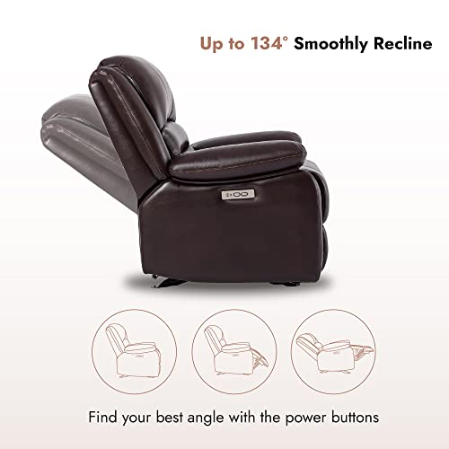 Watson & Whitely Power Recliner Chair for Adults, Faux Leather Electric Glider Reclining Chair for Living Room and Nursery, Upholstered Rocker Recliner with USB Port, Dark Brown