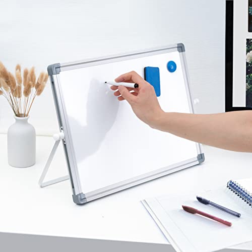 Dry Erase White Board, ARCOBIS 12"X16" Magnetic Desktop Whiteboard with Stand, 10 Markers, 4 Magnets, 1 Eraser, Double-Sided Small White Board Easel for Kids Drawing Memo to Do List School