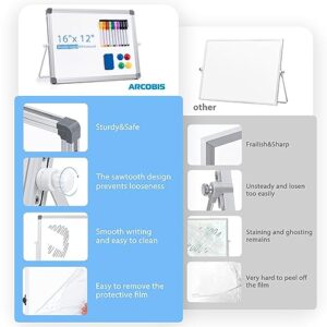 Dry Erase White Board, ARCOBIS 12"X16" Magnetic Desktop Whiteboard with Stand, 10 Markers, 4 Magnets, 1 Eraser, Double-Sided Small White Board Easel for Kids Drawing Memo to Do List School