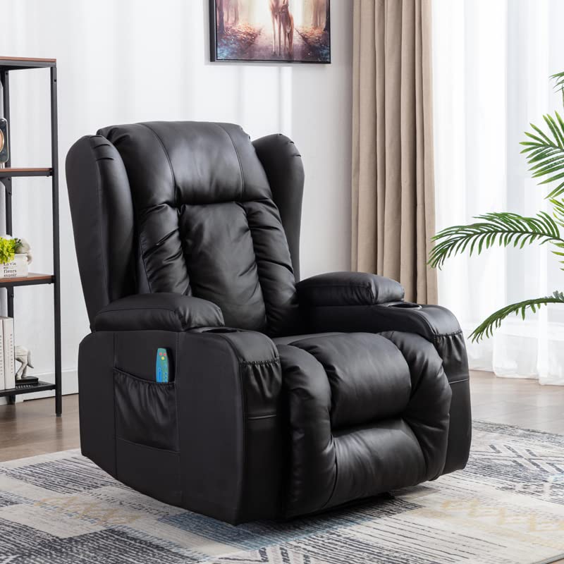 HomSof Chair Sofa,Eight Point Function and Heated,Adjustable Home Theater Single Recliner Suitable for The Elderly Vibration Massage Manual Remote Control, Black