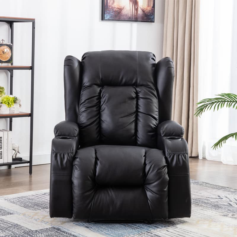 HomSof Chair Sofa,Eight Point Function and Heated,Adjustable Home Theater Single Recliner Suitable for The Elderly Vibration Massage Manual Remote Control, Black