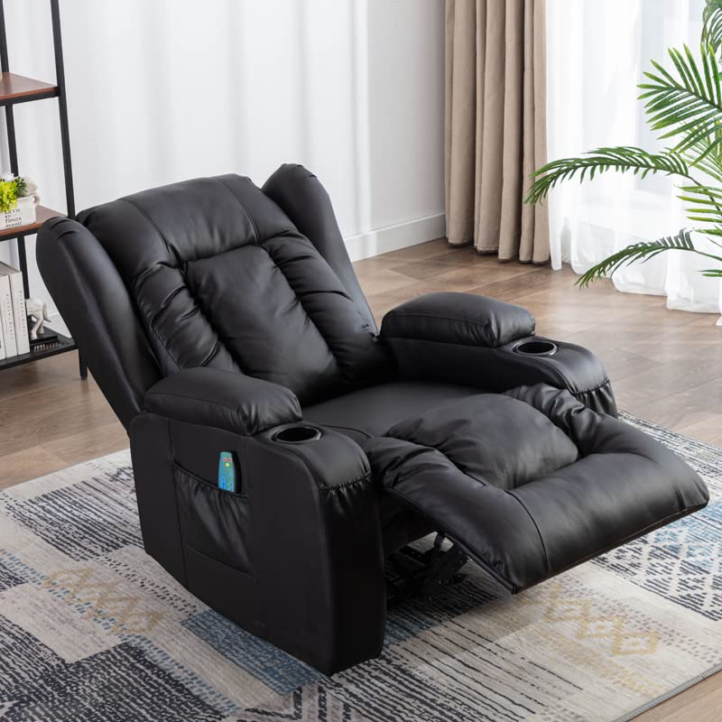 HomSof Chair Sofa,Eight Point Function and Heated,Adjustable Home Theater Single Recliner Suitable for The Elderly Vibration Massage Manual Remote Control, Black