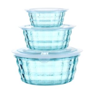 taiuloo set of 3 salad bowls with lids, salad lunch container to go with handle, space saving nesting bowls for meal prep, bpa free salad serving bowls, plastic bowl set with lid, blue