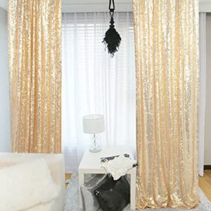 Sequin Curtains 2 Panels 4x10ft Light Gold Shimmer Fabric Window Wall Curtains Drapes Wedding Backdrop Gold Fabric Liner Glitter Curtain Drapes Photo Booth Background Christmas Party Backdrop