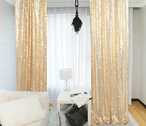 Sequin Curtains 2 Panels 4x10ft Light Gold Shimmer Fabric Window Wall Curtains Drapes Wedding Backdrop Gold Fabric Liner Glitter Curtain Drapes Photo Booth Background Christmas Party Backdrop