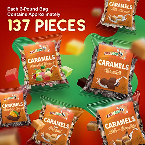 SWEETSOME Caramel Squares - Chocolate Caramel Candy - Individually Wrapped Soft & Chewy Candy - 2 Pound Bag Milk Candies (Chocolate Caramel)