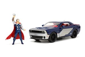 jada toys marvel 2015 dodge challenger srt hellcat die-cast car w/ 2.75" thor figure, toys for kids and adults