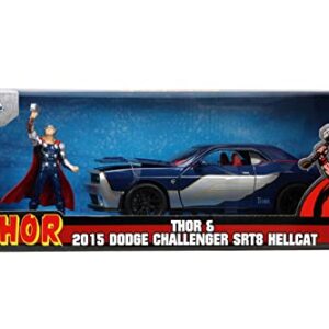 Jada Toys Marvel 2015 Dodge Challenger SRT Hellcat Die-cast Car w/ 2.75" Thor Figure, Toys for Kids and Adults