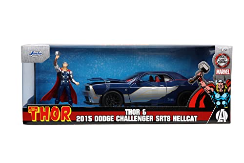 Jada Toys Marvel 2015 Dodge Challenger SRT Hellcat Die-cast Car w/ 2.75" Thor Figure, Toys for Kids and Adults