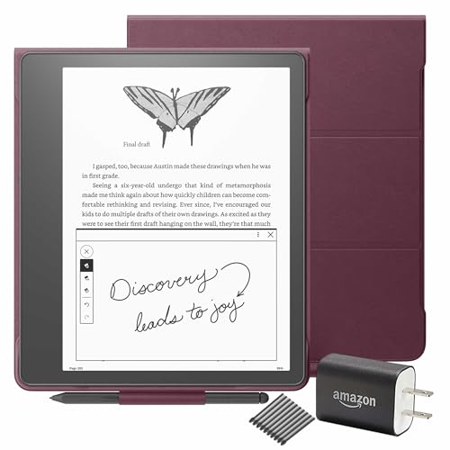 Kindle Scribe Essentials Bundle including Kindle Scribe (64 GB), Premium Pen, Premium Leather Folio Cover with Magnetic Attach - Dark Emerald, and Power Adapter