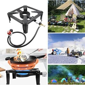 Camping Stove - Portable Propane Stove Burner Gas Cooker, with Adjustable 0-20PSI Regulator Hose, Heavy Duty Iron Cast Gas Boiling Ring BBQ Grill with Detachable Legs for Camp Patio RV Cooking Outdoor